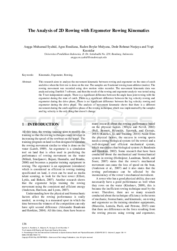 (PDF) The Analysis of 2D Rowing with Ergometer Rowing Kinematics