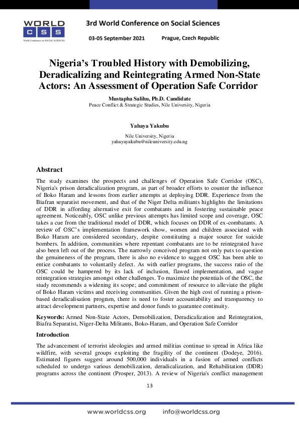 (PDF) Nigeria’s Troubled History with Demobilizing, Deradicalizing and ...