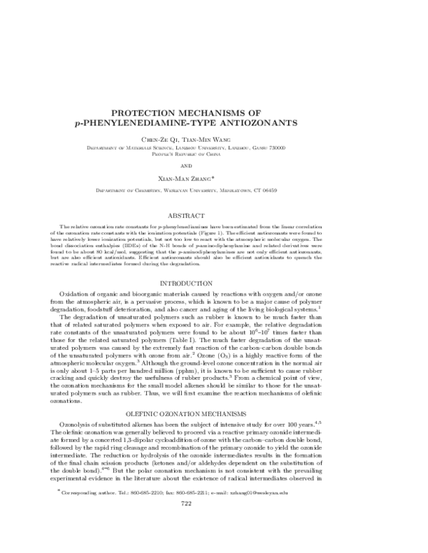 (PDF) Protection Mechanisms of p-Phenylenediamine-Type Antiozonants