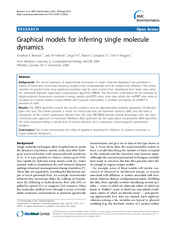 (PDF) Graphical models for inferring single molecule dynamics