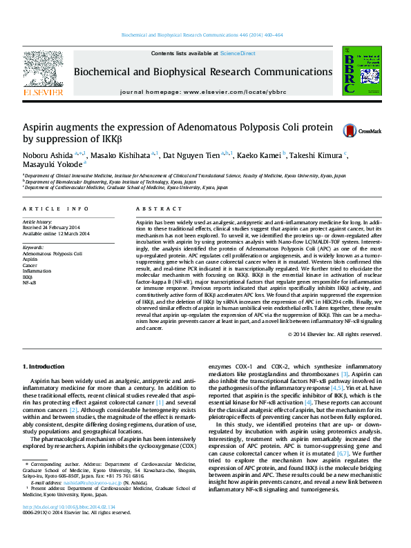 (PDF) Aspirin augments the expression of Adenomatous Polyposis Coli ...