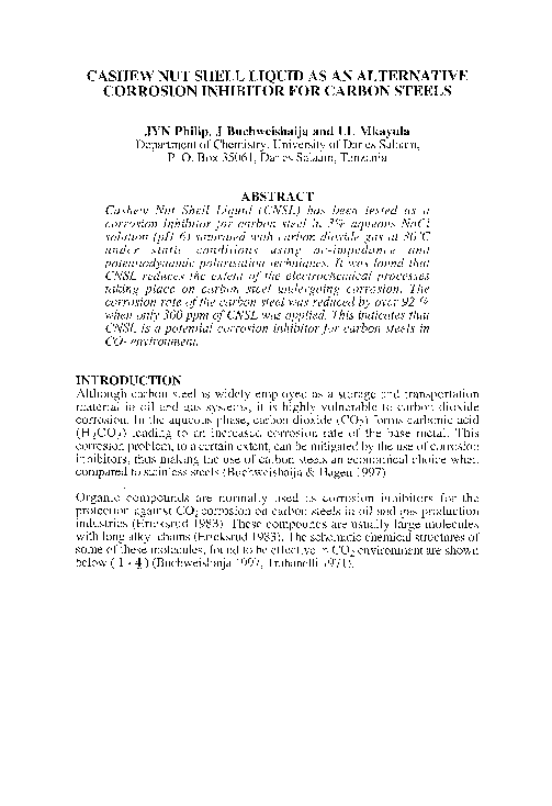 (PDF) Cashew nut shell liquid as an alternative corrosion inhibitor for ...