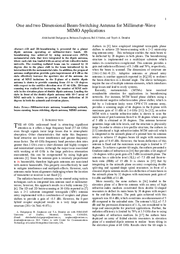 (PDF) One- and Two-Dimensional Beam-Switching Antenna for Millimeter-Wave MIMO Applications