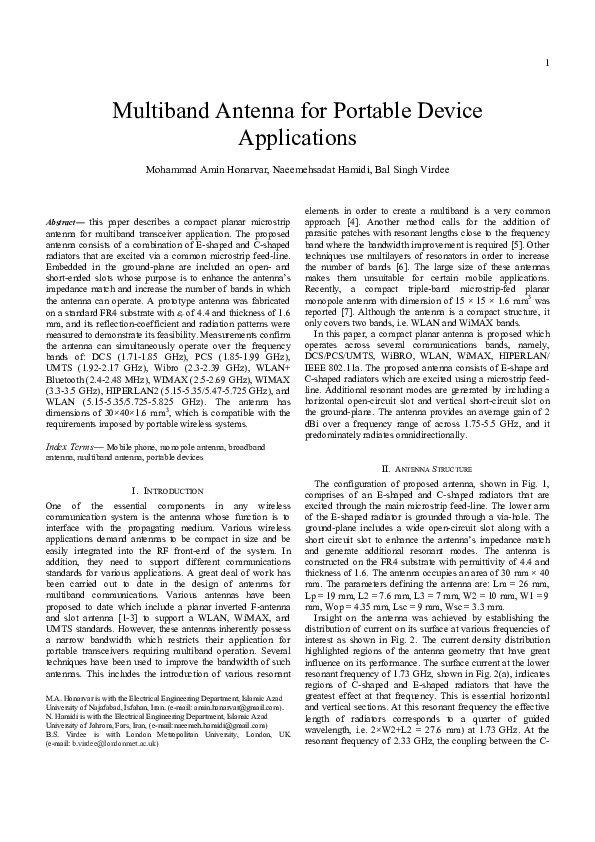 (PDF) Multiband antenna for portable device applications