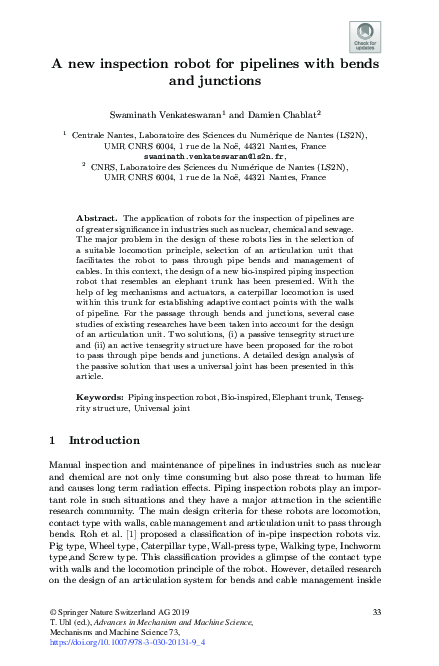 (PDF) A new inspection robot for pipelines with bends and junctions