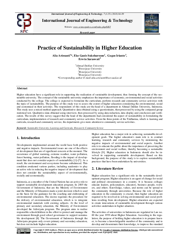 (PDF) Practice of Sustainability in Higher Education