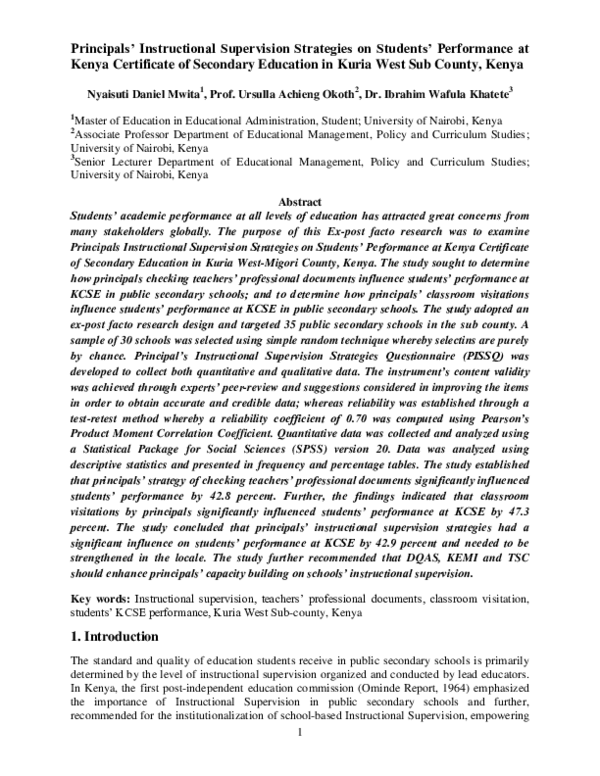 (PDF) Principals' Instructional Supervision Strategies on Students ...