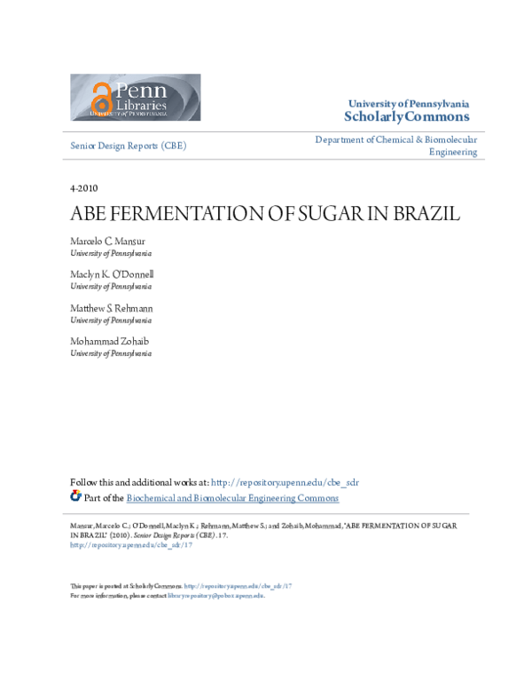 (PDF) ABE fermentation of sugar in Brazil