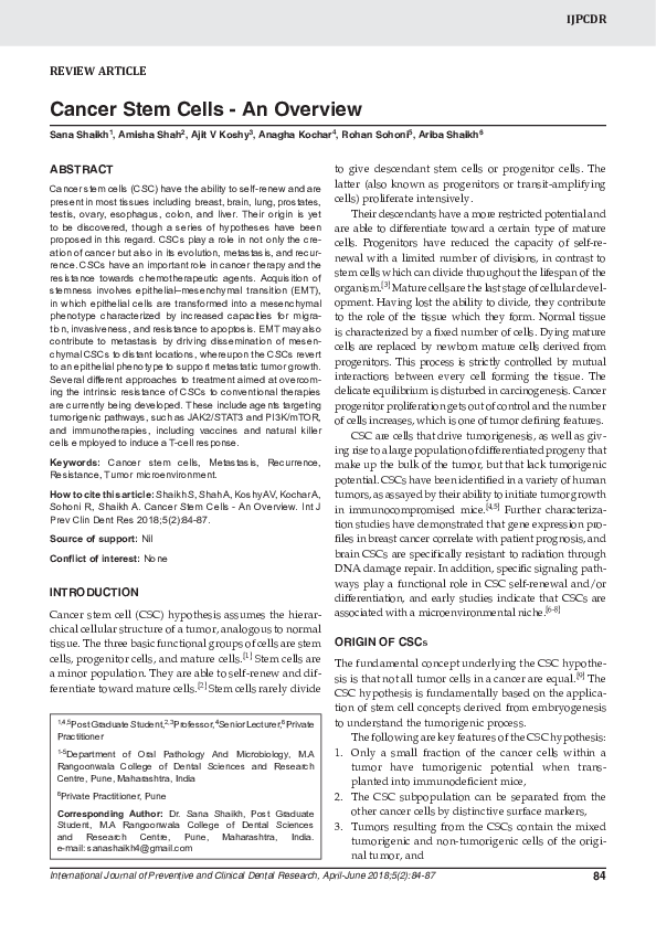 (PDF) Cancer Stem Cells: Overview