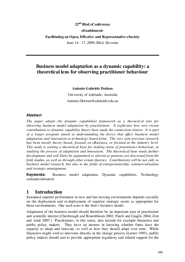 (PDF) Business model adaptation as a dynamic capability: a theoretical ...