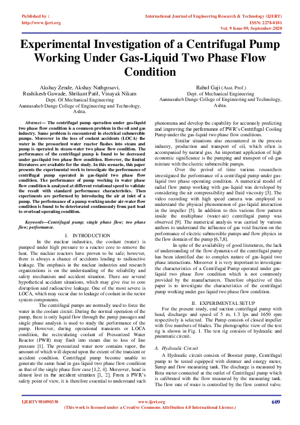 (PDF) Experimental Investigation of a Centrifugal Pump Working Under Gas-Liquid Two Phase Flow ...