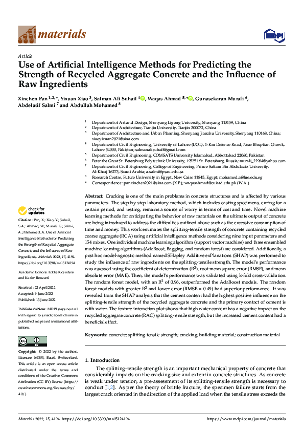 Pdf Use Of Artificial Intelligence Methods For Predicting The Strength Of Recycled Aggregate