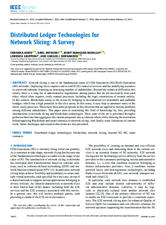 (PDF) Distributed Ledger Technologies for Network Slicing: A Survey