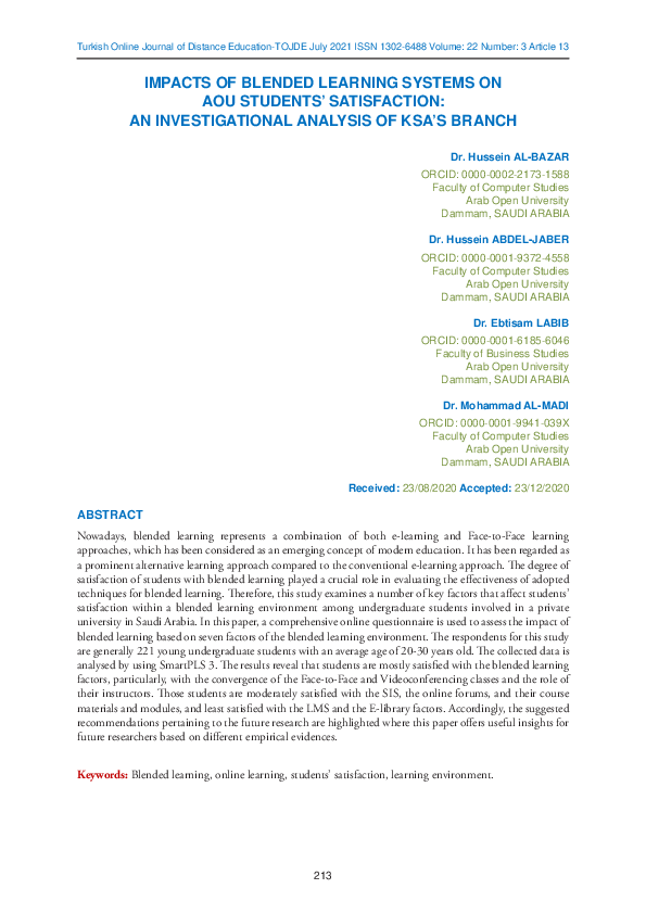 (PDF) Impacts of Blended Learning Systems on Aou Students’ Satisfaction ...
