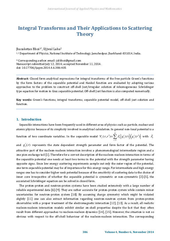 (PDF) Integral Transforms and Their Applications to Scattering Theory | Jhasaketan Bhoi ...
