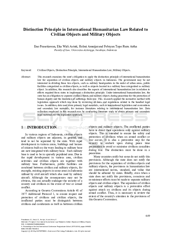 (PDF) Distinction Principle in International Humanitarian Law Related ...