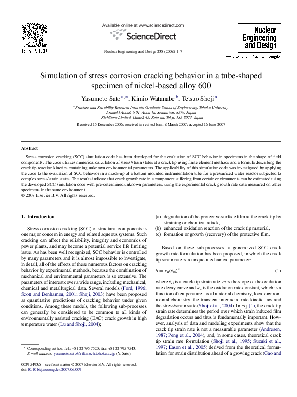 Pdf Simulation Of Stress Corrosion Cracking Behavior In A Tube Shaped Specimen Of Nickel Based