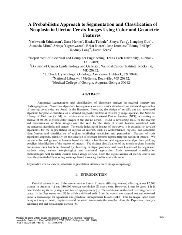 (PDF) Segmentation and Classification of Cervical Neoplasia