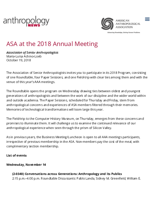 (PDF) ASA at the 2018 Annual Meeting