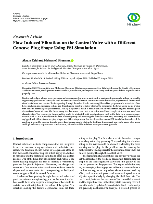(PDF) Flow-Induced Vibration on the Control Valve with a Different Concave Plug Shape Using FSI ...
