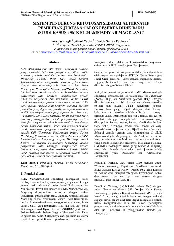 (PDF) Sistem Pendukung Keputusan Sebagai Alternatif Pemilihan Jurusan Calon Peserta Didik Baru ...