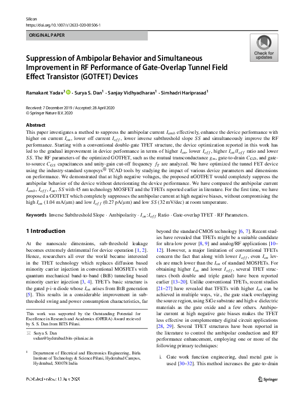 (PDF) Suppression of Ambipolar Behavior and Simultaneous Improvement in RF Performance of Gate ...