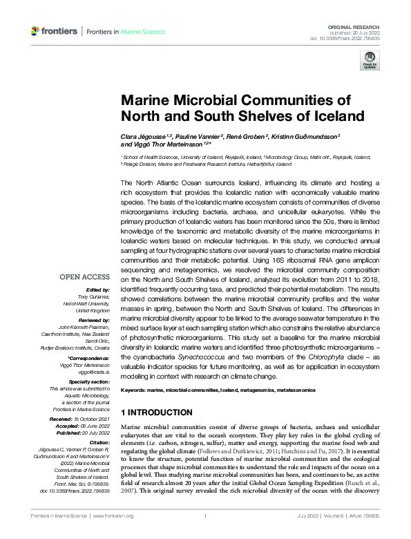 (PDF) Marine Microbial Communities of North and South Shelves of Iceland