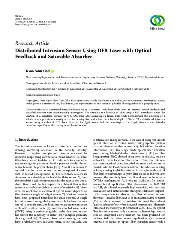(PDF) Distributed Intrusion Sensor Using DFB Laser with Optical Feedback and Saturable Absorber