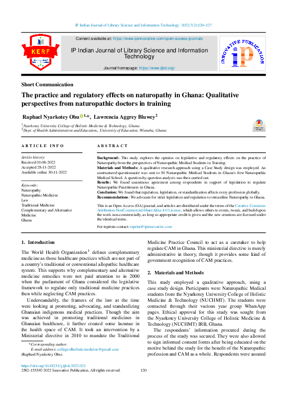 (PDF) The practice and regulatory effects on naturopathy in Ghana ...
