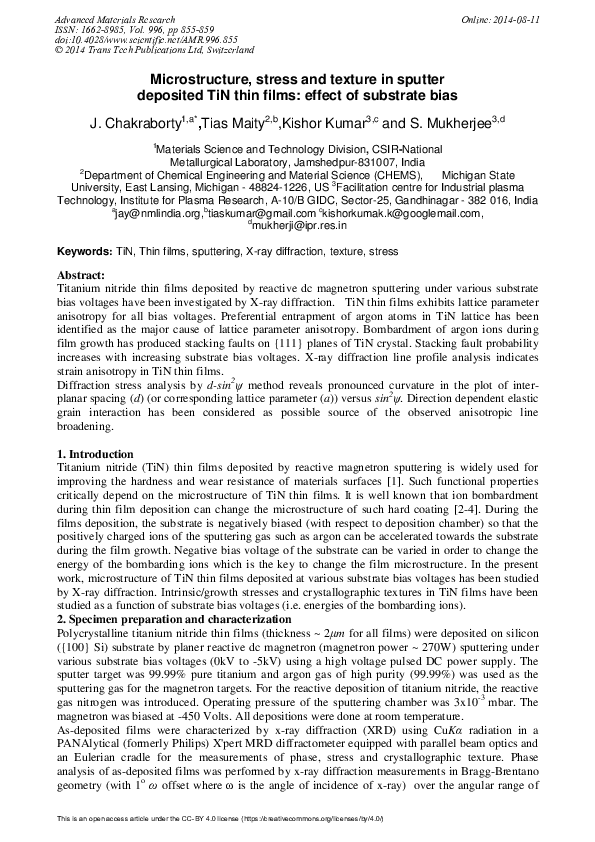 (PDF) Microstructure, Stress and Texture in Sputter Deposited TiN Thin ...