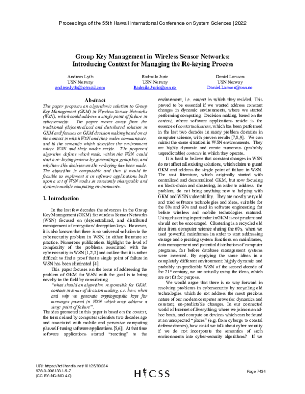(PDF) Group Key Management in Wireless Sensor Networks: Introducing Context for Managing the Re ...