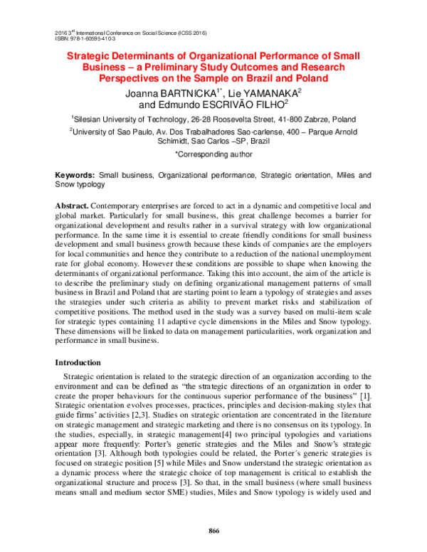 (PDF) Strategic Determinants of Organizational Performance of Small ...