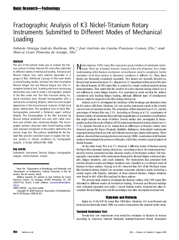 (PDF) Fractographic analysis of K3 nickel-titanium rotary instruments submitted to different ...