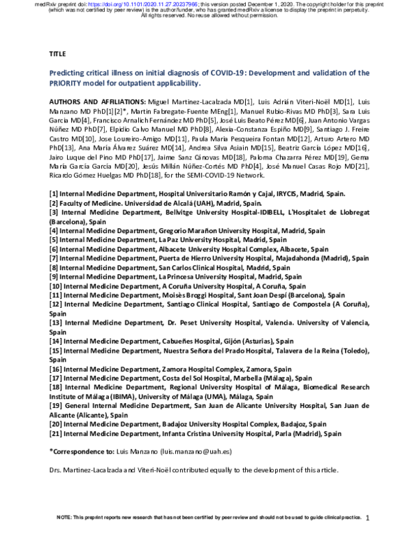 (PDF) PRIORITY Model: Predicting COVID-19 Severity