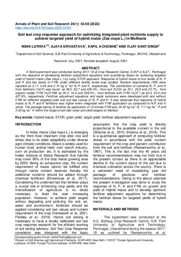 (PDF) Soil test crop response approach for optimizing integrated plant ...