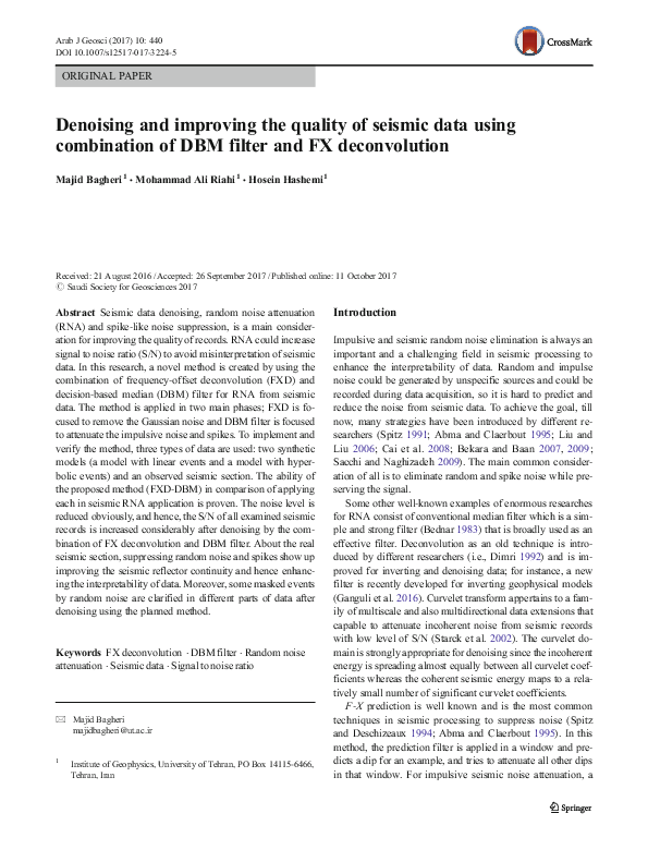 (PDF) Denoising and improving the quality of seismic data using combination of DBM filter and FX ...