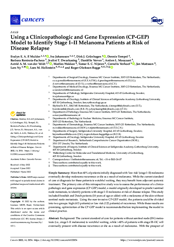 (PDF) Using a Clinicopathologic and Gene Expression (CP-GEP) Model to Identify Stage I–II ...