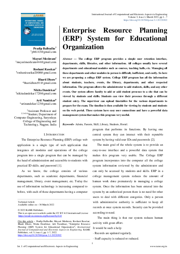 (PDF) Enterprise Resource Planning (ERP) System for Educational ...