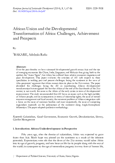 (PDF) African Union and the DevelopmentalTransformation of Africa ...