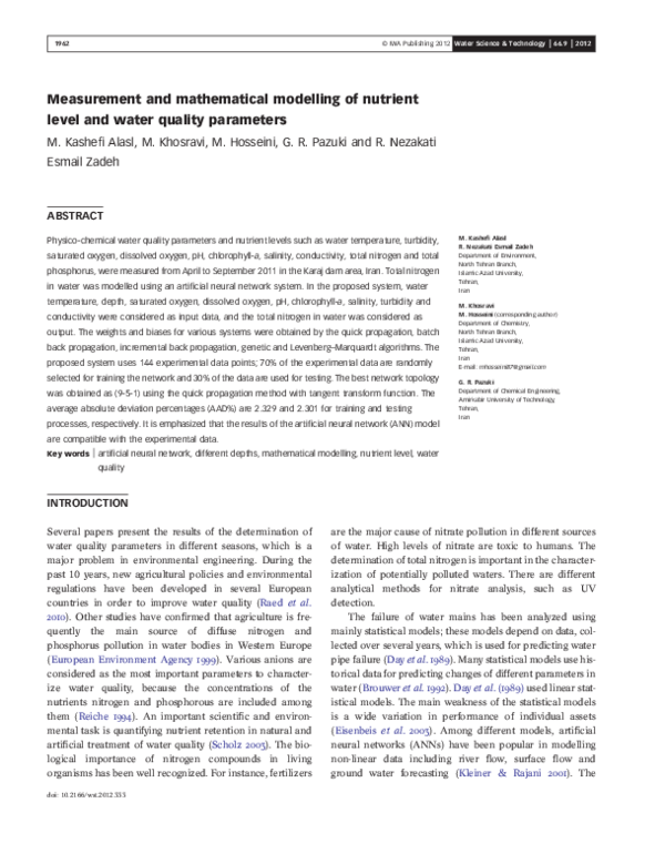 (PDF) Measurement and mathematical modelling of nutrient level and ...