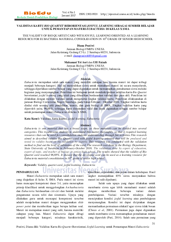 (PDF) Validitas Kartu Bio Quartet Berorientasi Joyful Learning Sebagai Sumber Belajar Untuk ...