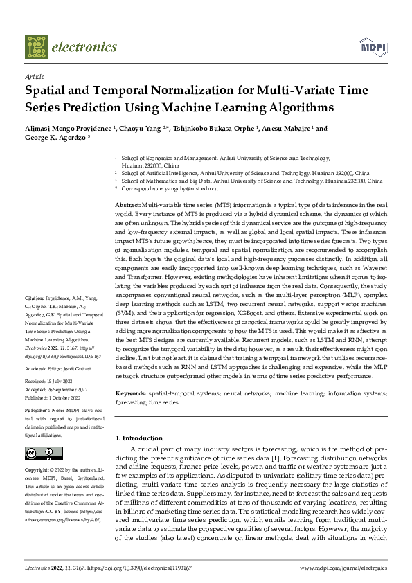 Pdf Spatial And Temporal Normalization For Multi Variate Time Series Prediction Using Machine