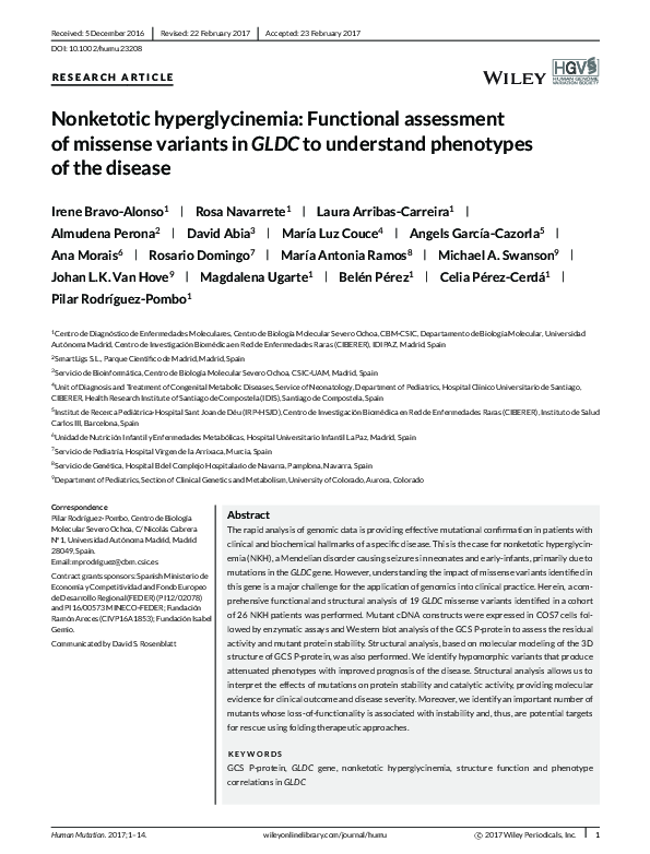 (PDF) Nonketotic Hyperglycinemia: functional assessment of missense ...