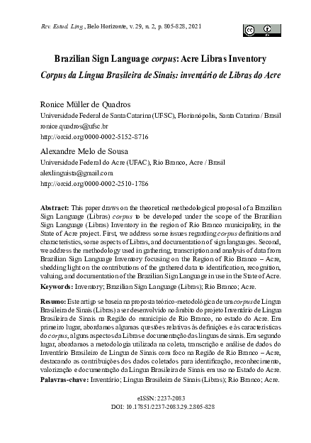 (PDF) Brazilian Sign Language corpus: Acre Libras Inventory / Corpus da ...