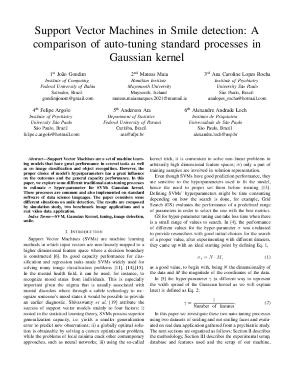 Pdf Support Vector Machines In Smile Detection A Comparison Of Auto Tuning Standard Processes