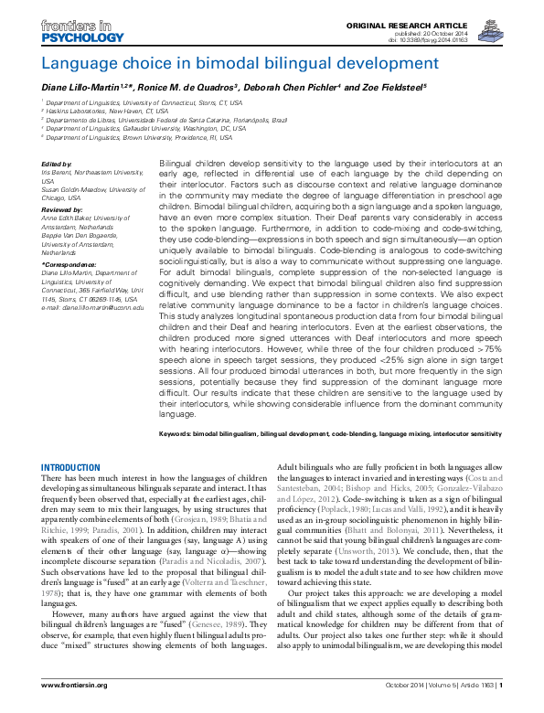 (PDF) Language choice in bimodal bilingual development