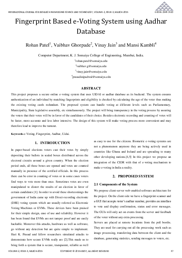 Fingerprint Based e-Voting System using Aadhar Database