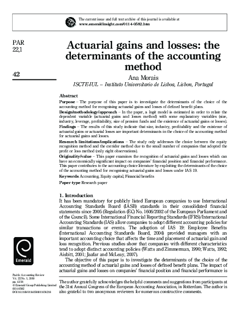 (PDF) Actuarial gains and losses: the determinants of the accounting method