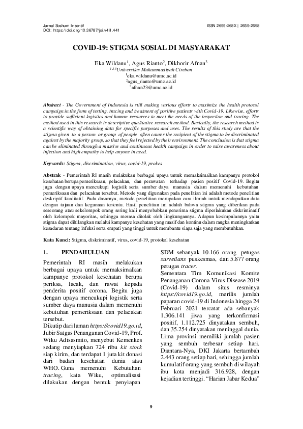 (PDF) COVID-19: Stigma Sosial DI Masyarakat