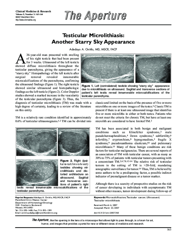 Pdf Testicular Microlithiasis Another Starry Sky Appearance